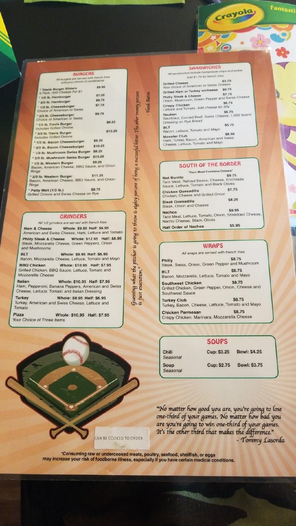 Menu at Chatters Bull Pen pub & bar, Atlanta