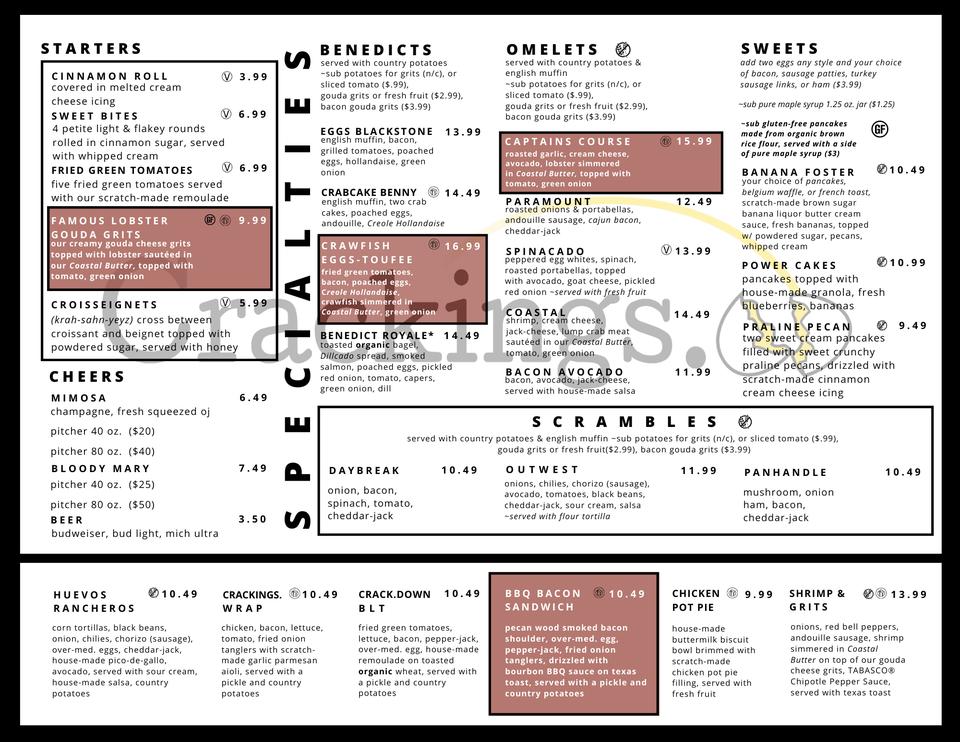 Menu at Crackings restaurant, Destin