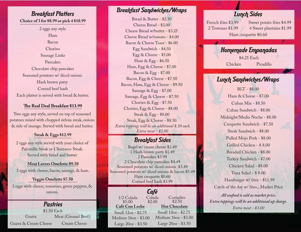 Menu at Deluna's Cafe, Key West, Maloney Ave
