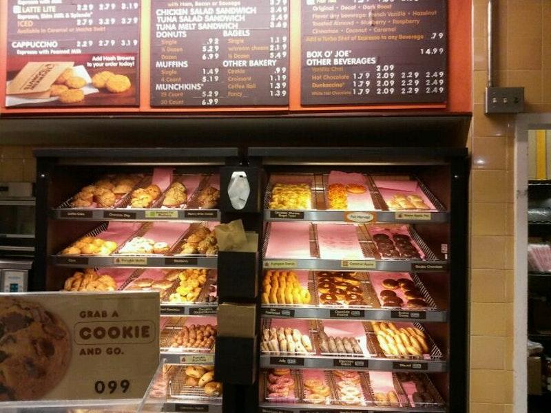 Menu at Dunkin' restaurant, Cambridge, Harvard MBTA Station