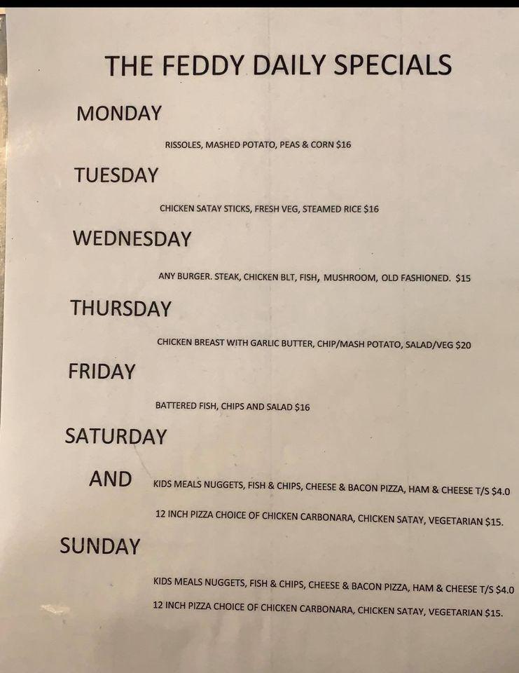 Menu at Federal Hotel pub & bar, Collie