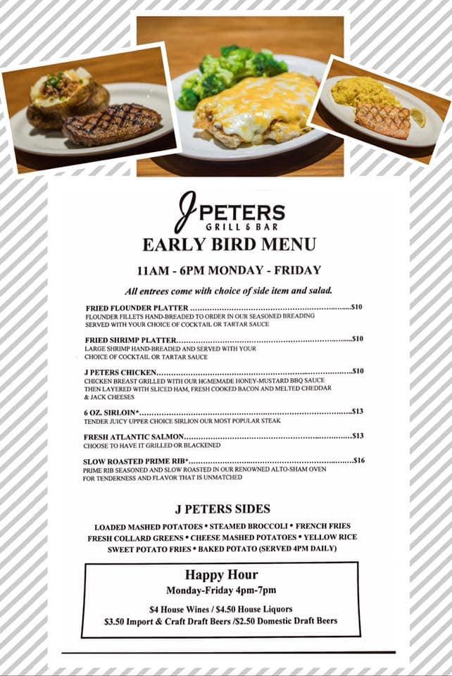 Menu at J Peters Grill & Bar, Anderson, 202 S Main St