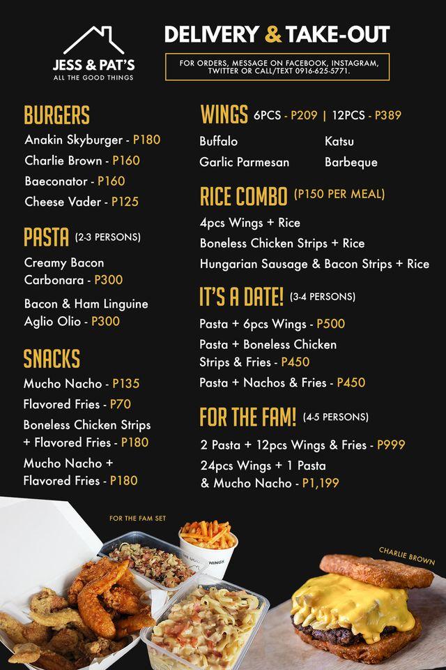 Carta del café Jess & Pat's, Ciudad Quezon