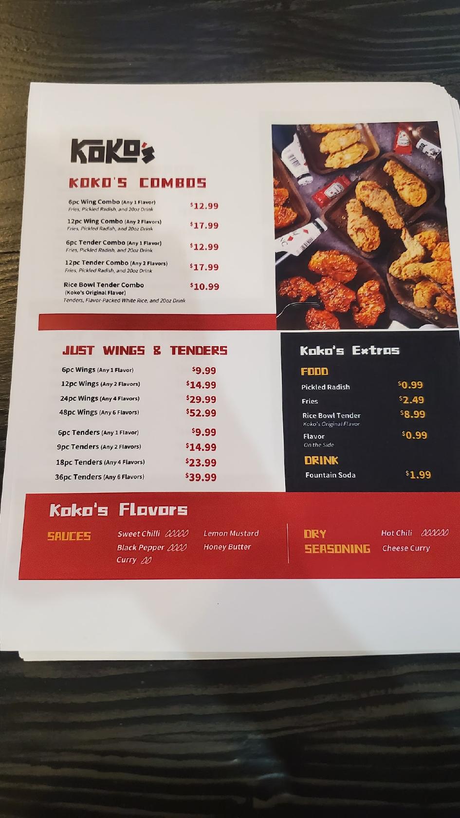 Menu at Koko's Korean Fried Chikin restaurant, Omaha