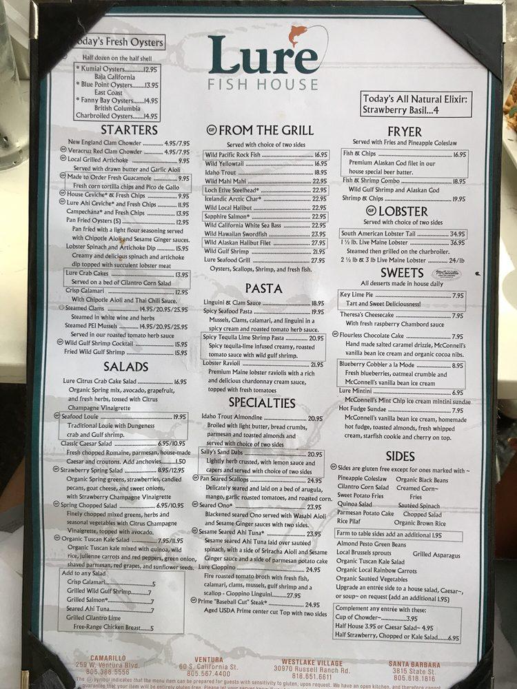 Menu at Lure Fish House pub & bar, Westlake Village