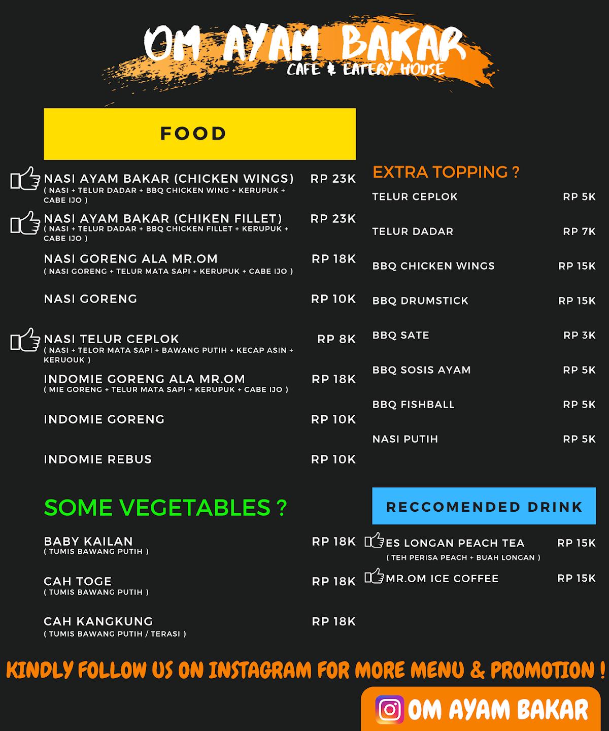 Menu at OM AYAM BAKAR restaurant, Batam