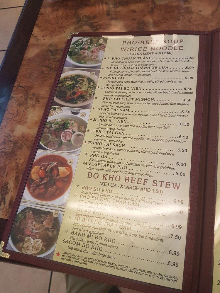 Menu at Pho Thuan Thanh restaurant, Mesa