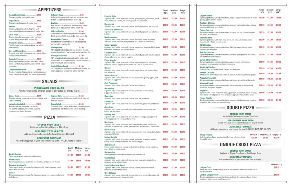 Menu at Presto Pizza pizzeria, Calgary