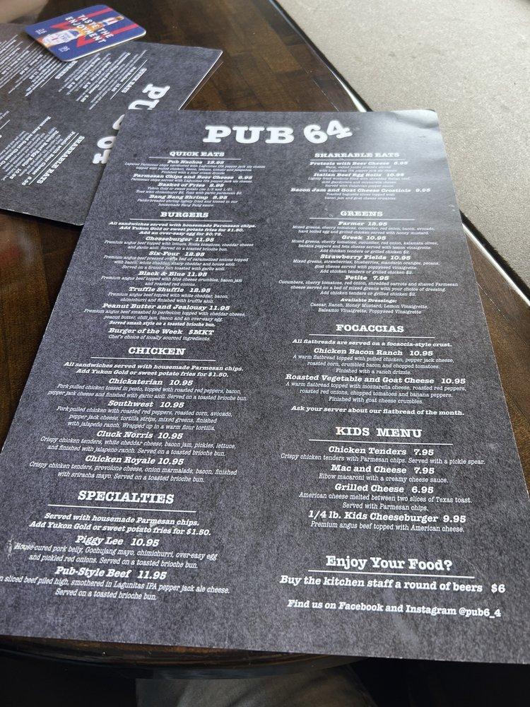Menu at Pub 64, Sycamore
