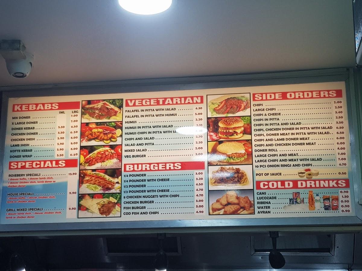 Menu at Rosebery Kebab House fast food, London