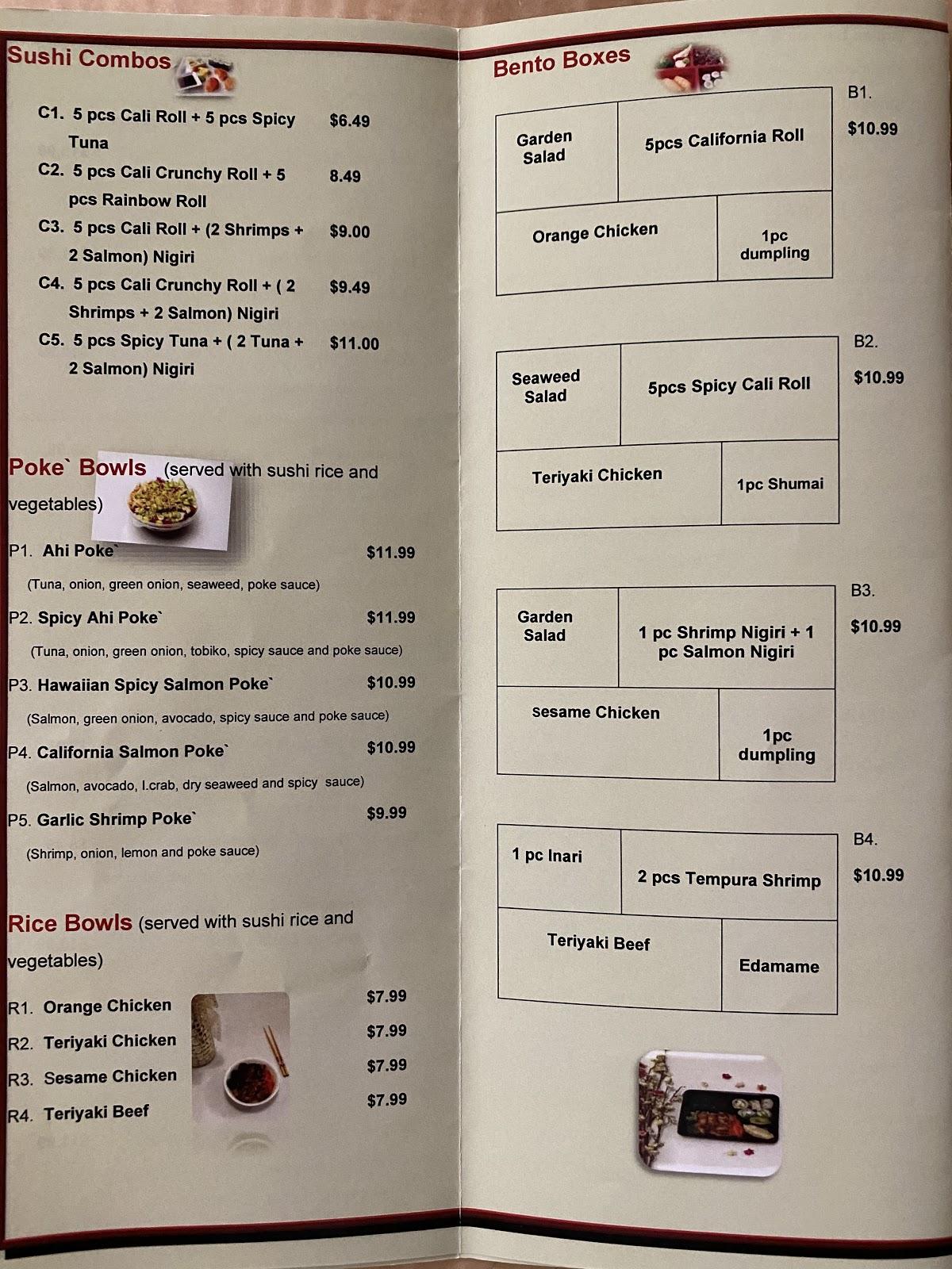 Menu at Splendid Sushi restaurant, Concord