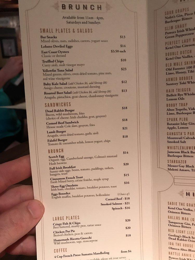 Menu at The Dead Rabbit pub & bar, New York City