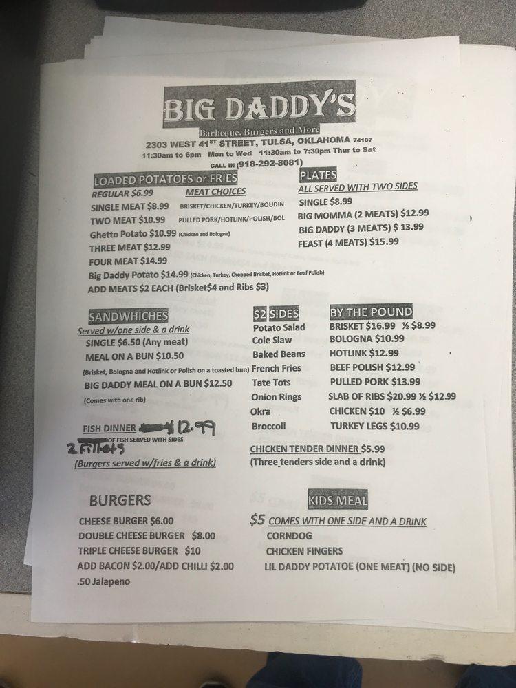 Menu at Big Daddys Barbeque, Tulsa, W 41st St