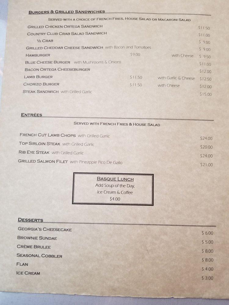 Menu at Carson Valley Country Club, Gardnerville
