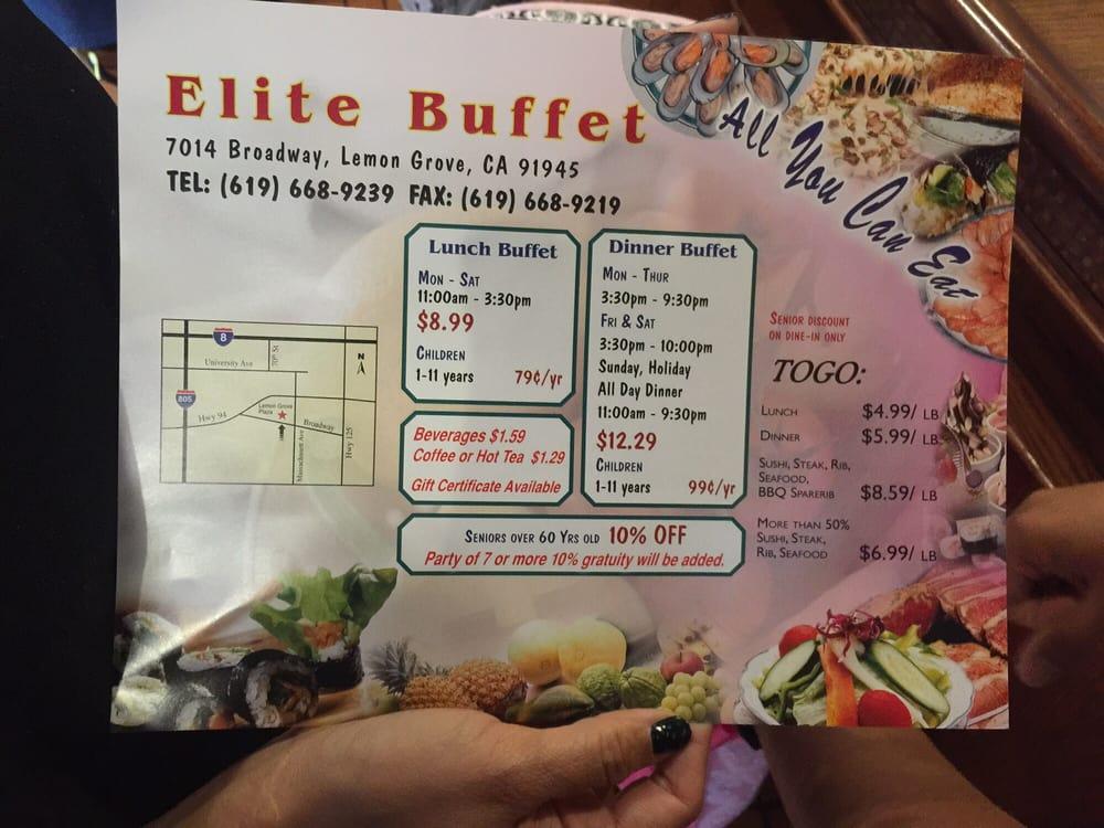Menu at Elite Buffet restaurant, Lemon Grove