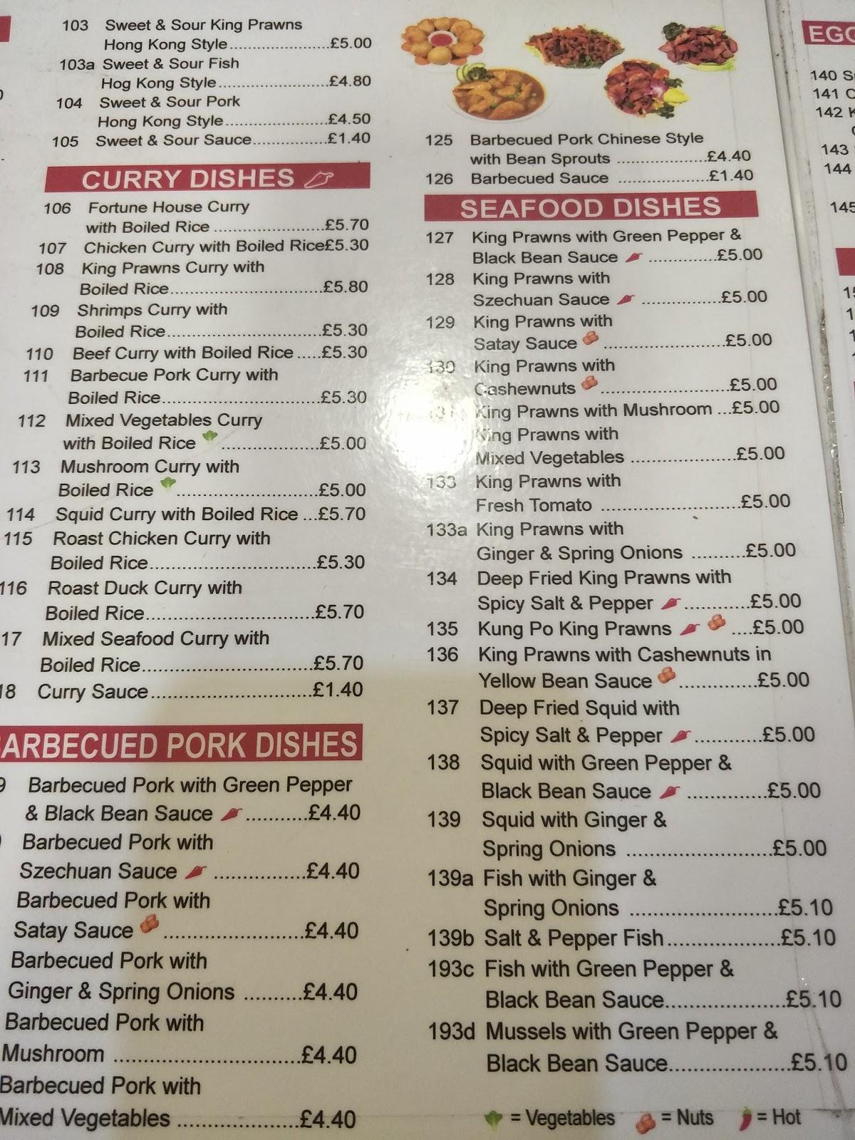 Menu at Fortune House fast food, London, 454 High Rd. Leyton