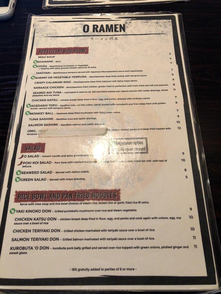 Menu at O Ramen desserts, Bakersfield