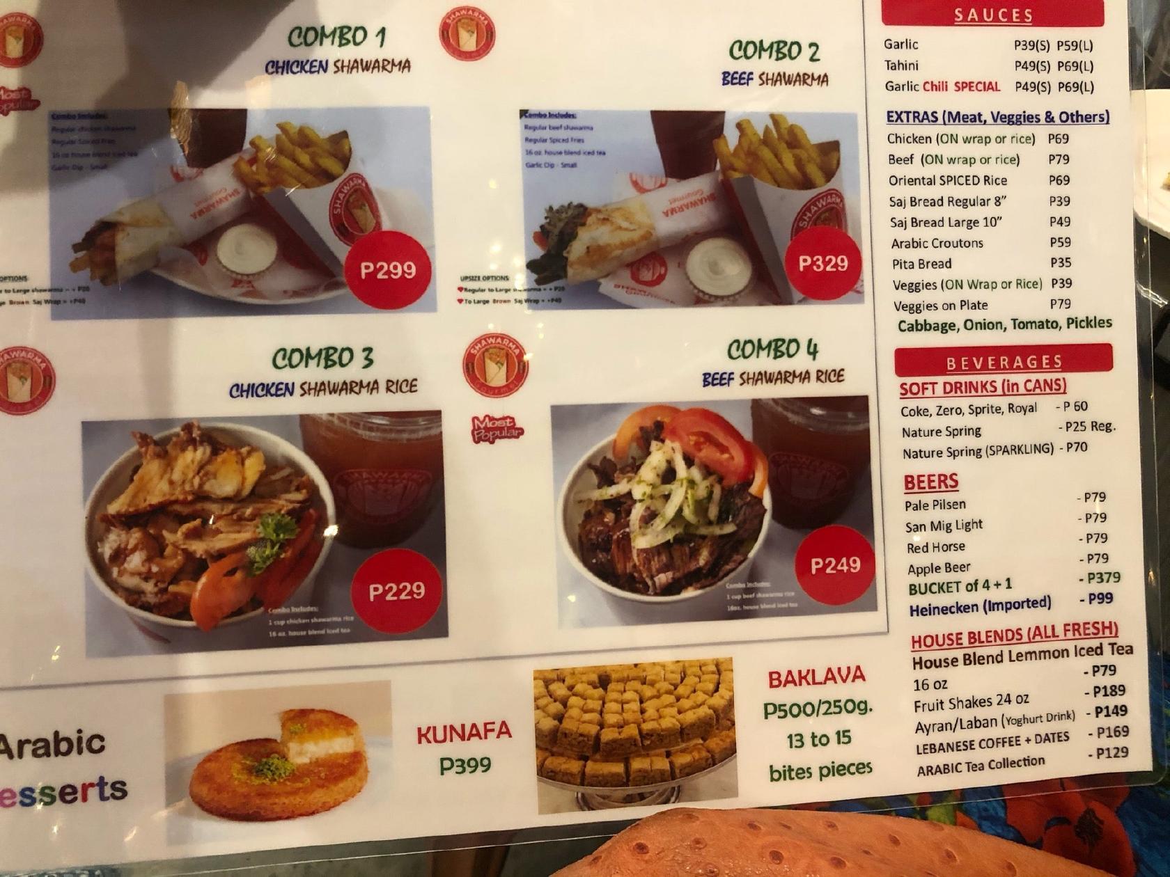 Carta del restaurante Shawarma Gourmet, Cebú, N Escario St