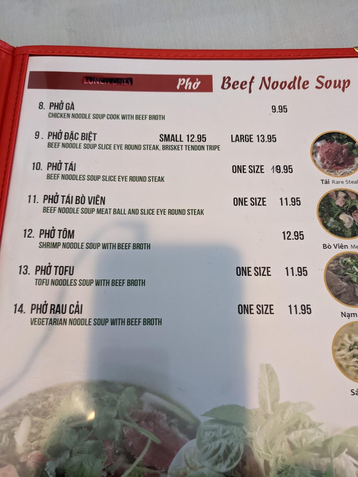 Menu at Super Pho and Grill restaurant, Chattanooga