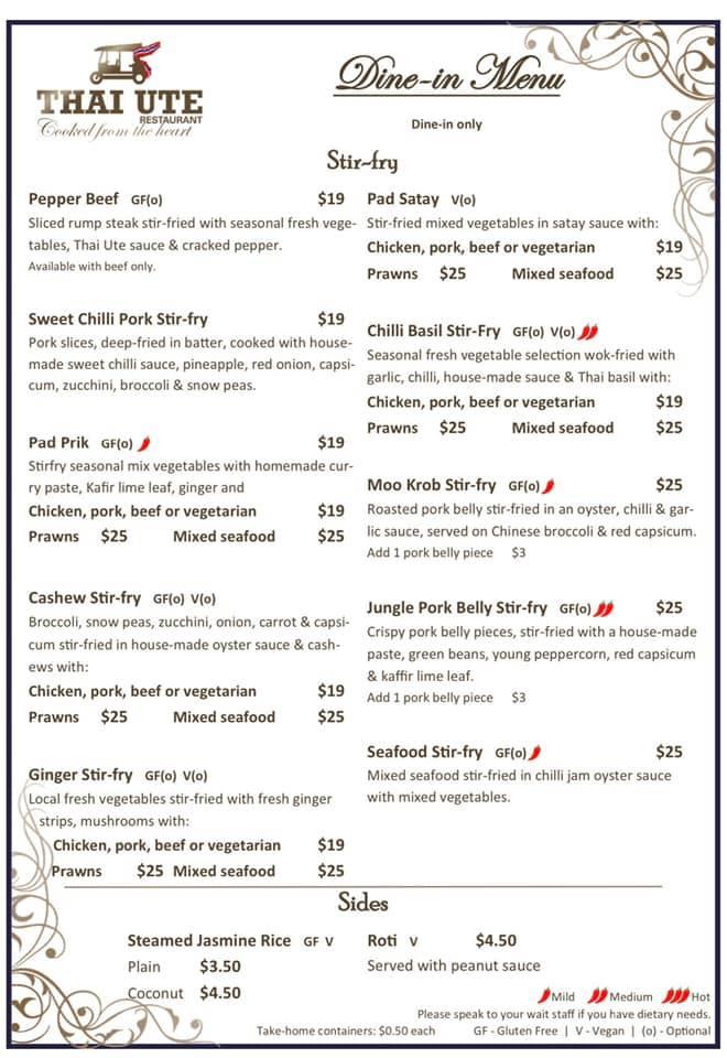 Menu at Thai Ute Restaurant, Ringwood East, 34 Railway Ave