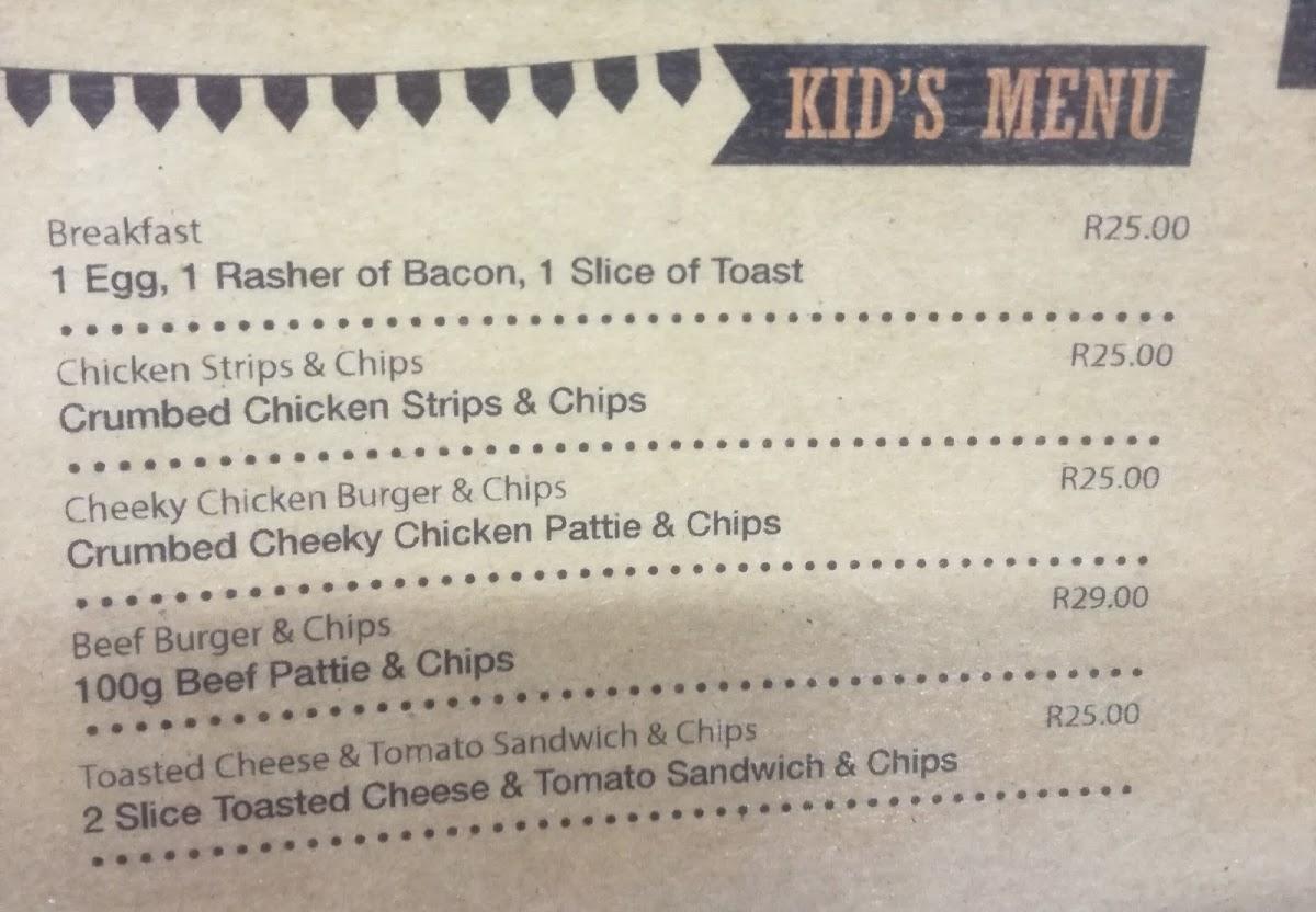 Menu au Beantree Cafe, Le Cap