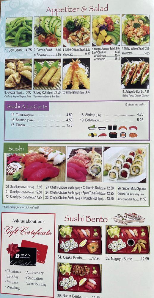 Menu at Blue sushi&Teriyaki restaurant, Wasco