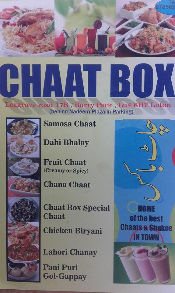 Menu at Chaat Box restaurant, Luton
