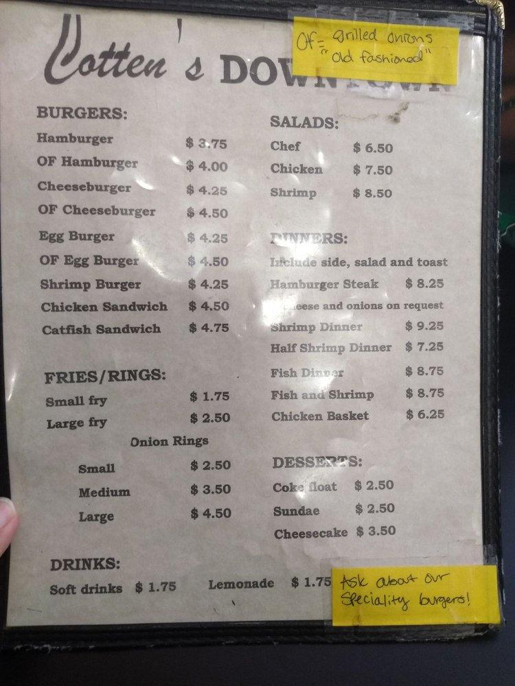 Menu at Cotten's Downtown restaurant, Lake Charles