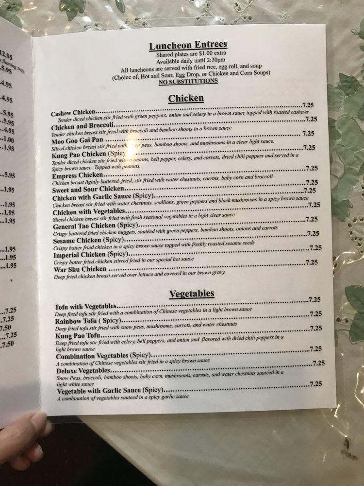 Menu at Empress of China restaurant, Madison