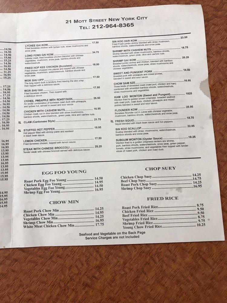 Menu at Hop Kee Restaurant, New York City