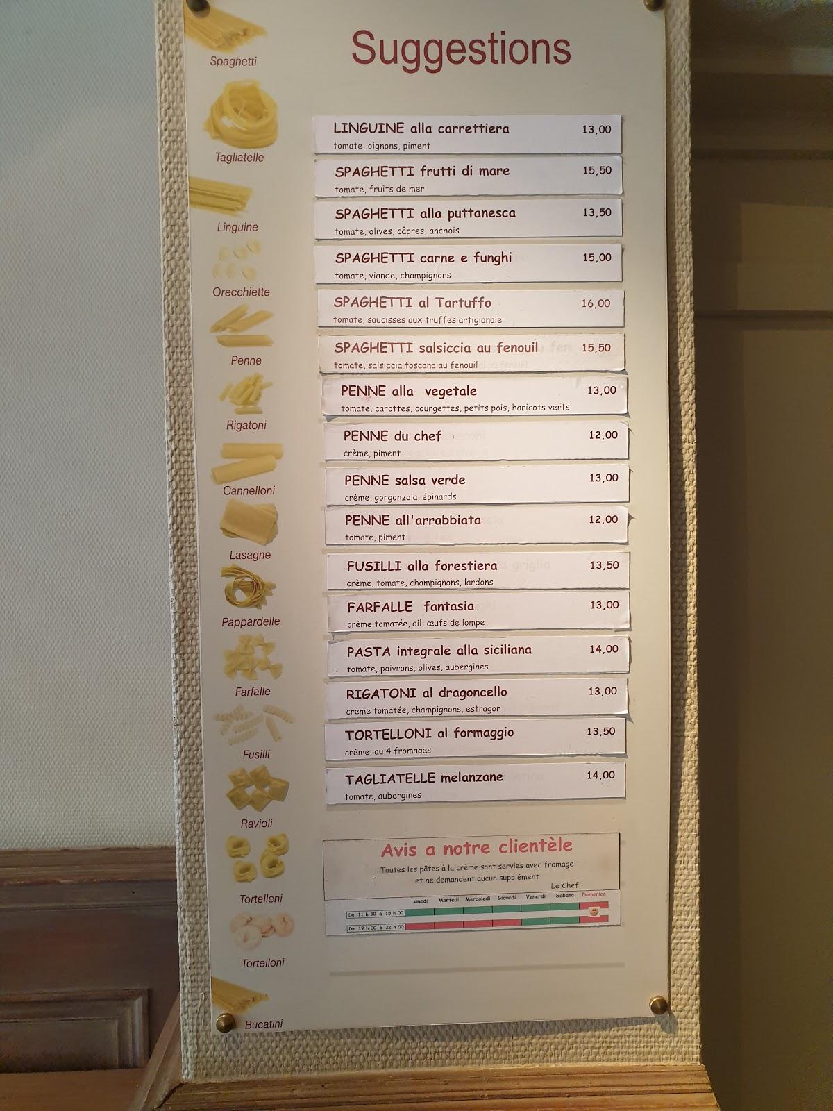 Menu at L'Intermezzo, Brussels