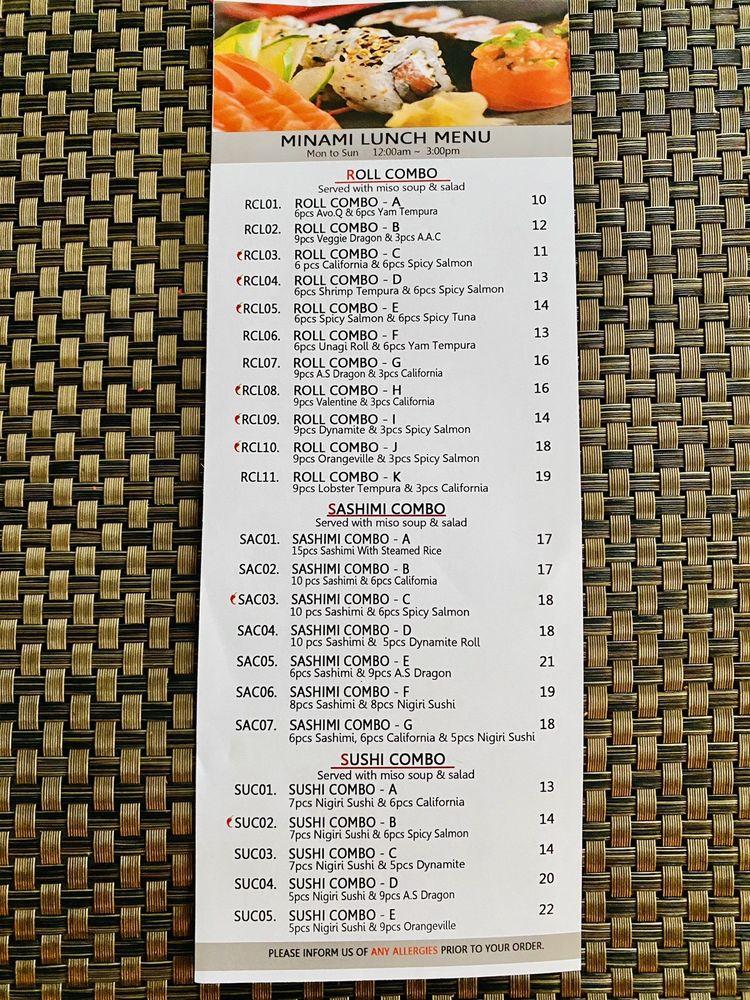 Menu at Minami Sushi - Newmarket restaurant, Newmarket