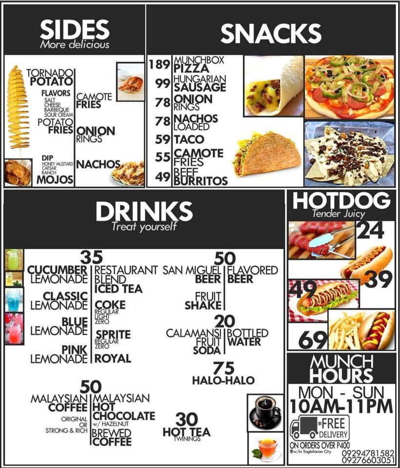 Menu at Munch Box Burger & Pizza restaurant, San Miguel