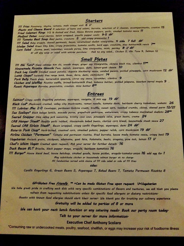Menu at One Eleven Bistro restaurant, Medina