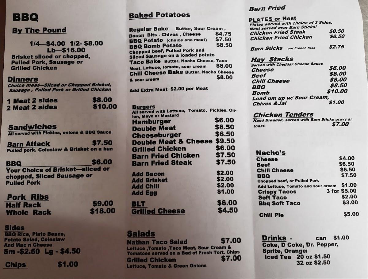 Menu at Rogers BBQ Barn, China