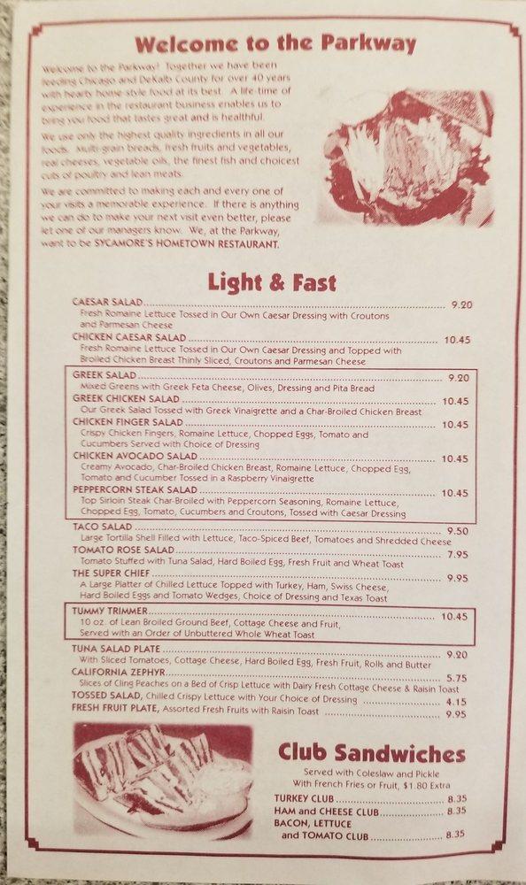 Menu at Sycamore Parkway Restaurant, Sycamore