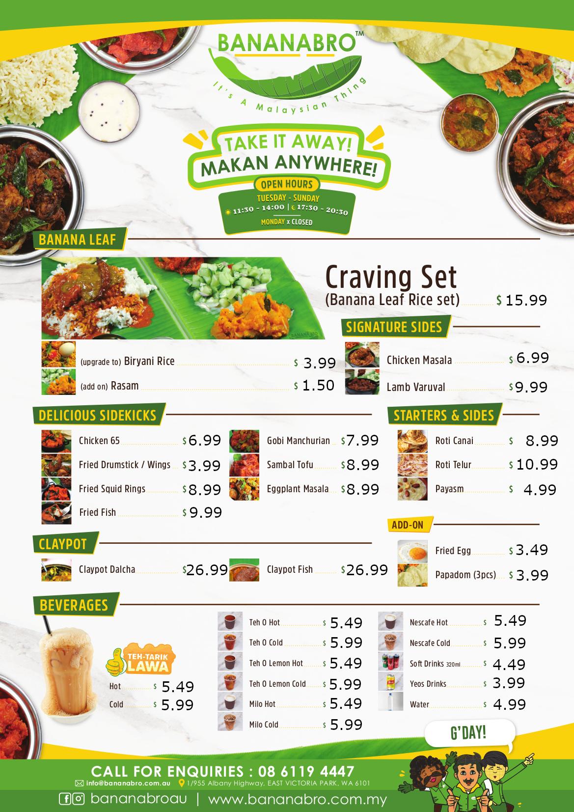 Menu at BananaBro restaurant, East Victoria Park