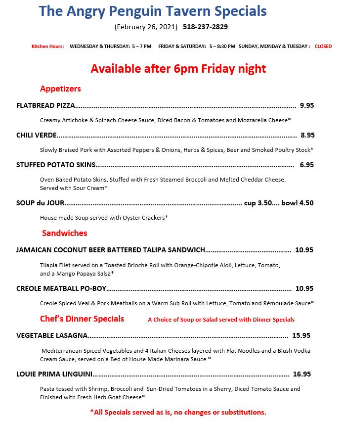 Menu at The Angry Penguin Tavern pub & bar, Waterford