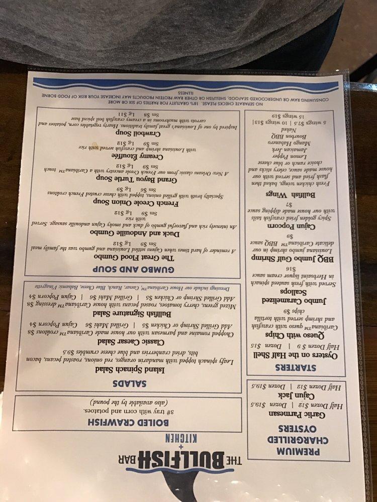 Menu at The Bullfish Bistro pub & bar, Baton Rouge