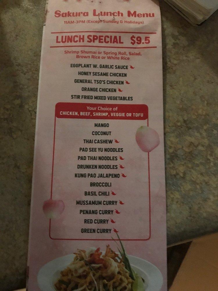 Menu at SAKURA THAI restaurant, Las Cruces
