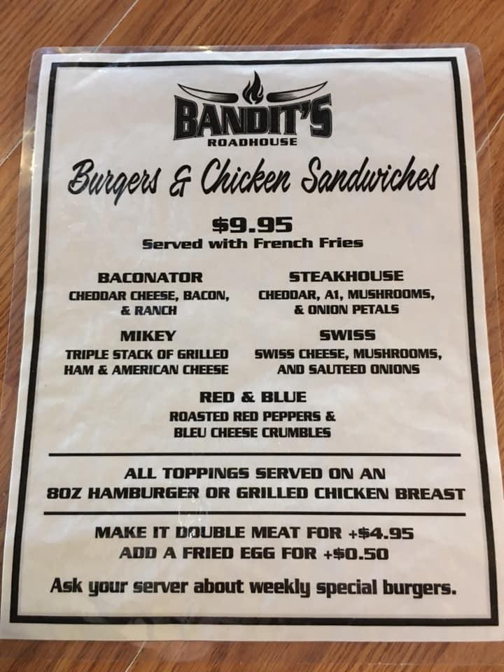 Menu at Bandit's Roadhouse pub & bar, Berwick