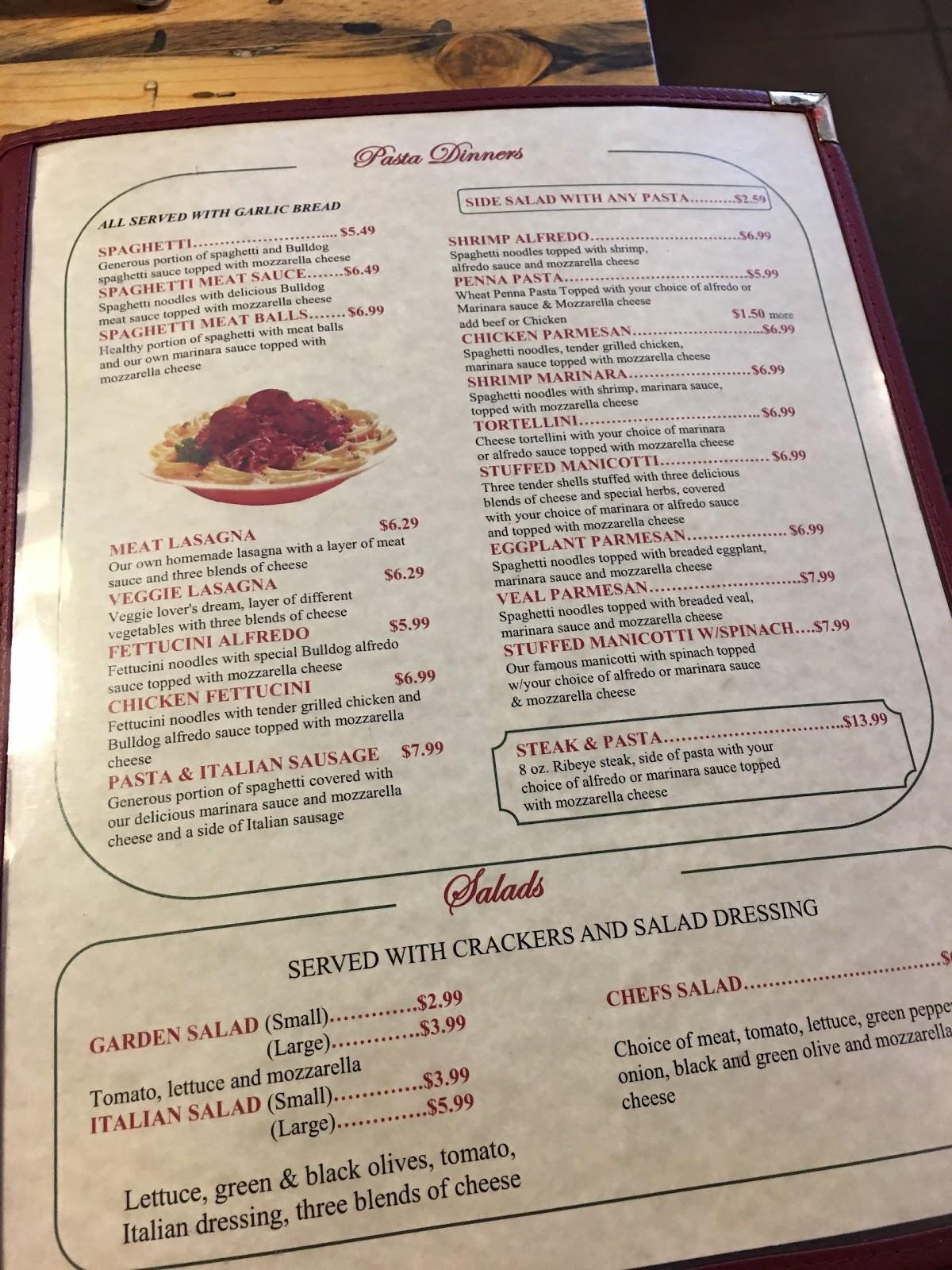 Menu at Bulldog Pizza pizzeria, Jefferson