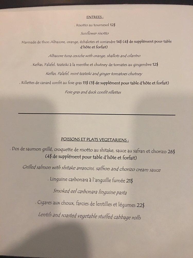 Carta de Le Feu Sacré Steakhouse, Quebec, 68 Rue Saint-Louis