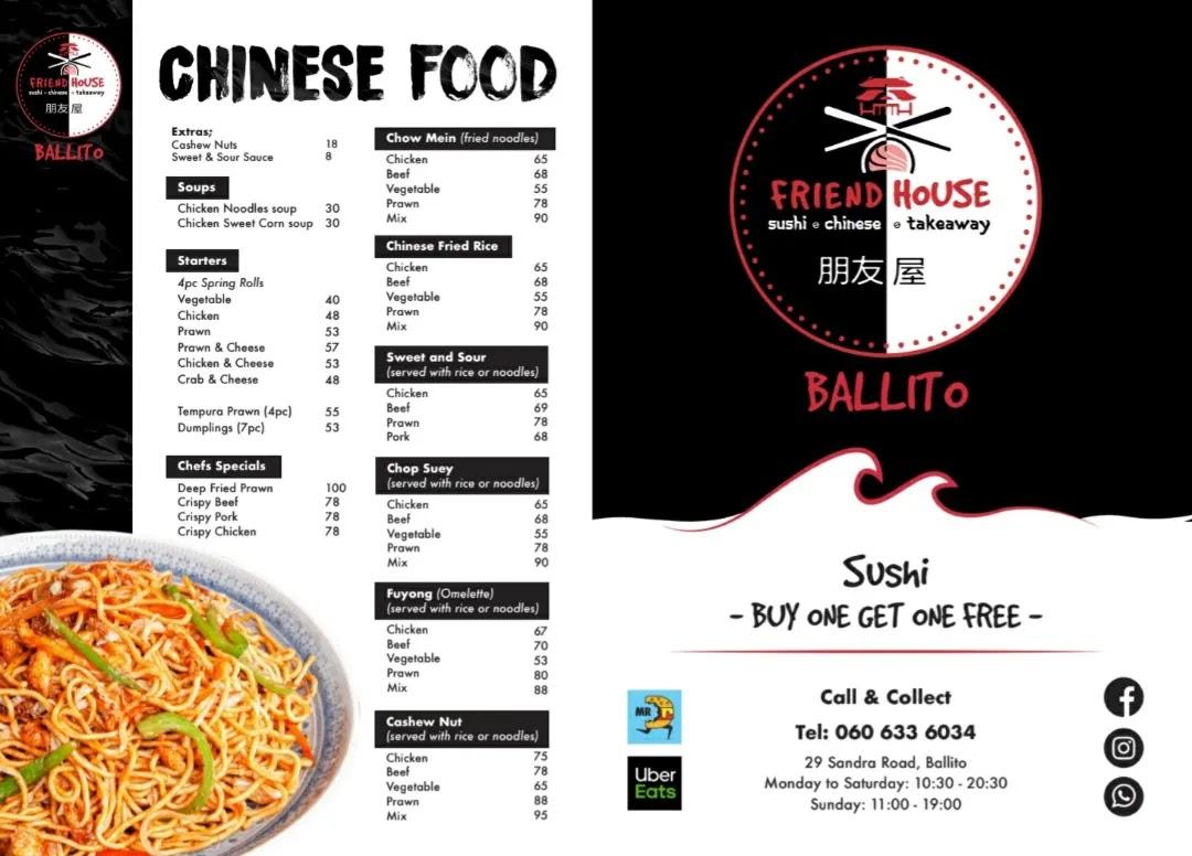 Menu at Friend House Ballito restaurant, Dolphin Coast