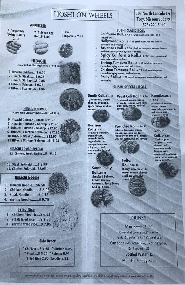 Menu at Hoshi Japanese Express Troy restaurant, Troy