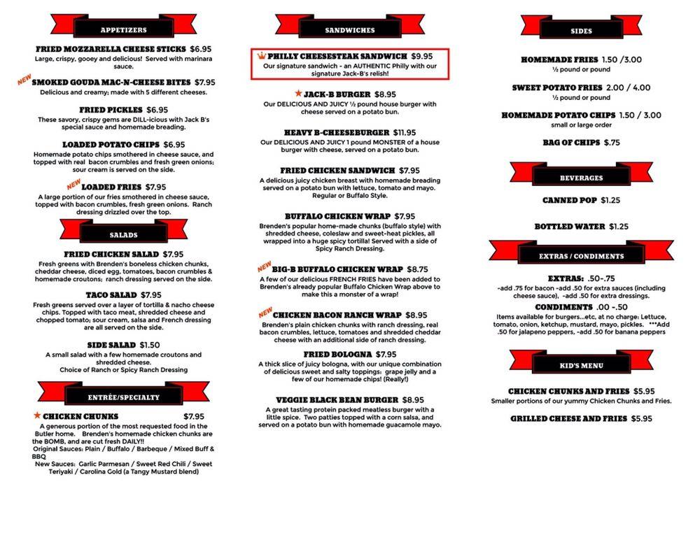 Menu at Jack-B's restaurant, Findlay
