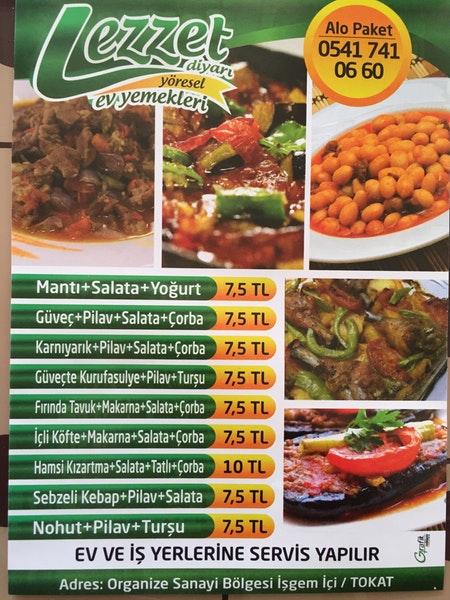 Menu at Lezzet Diyarı Yöresel Ev Yemekleri-İŞGEM, Tokat