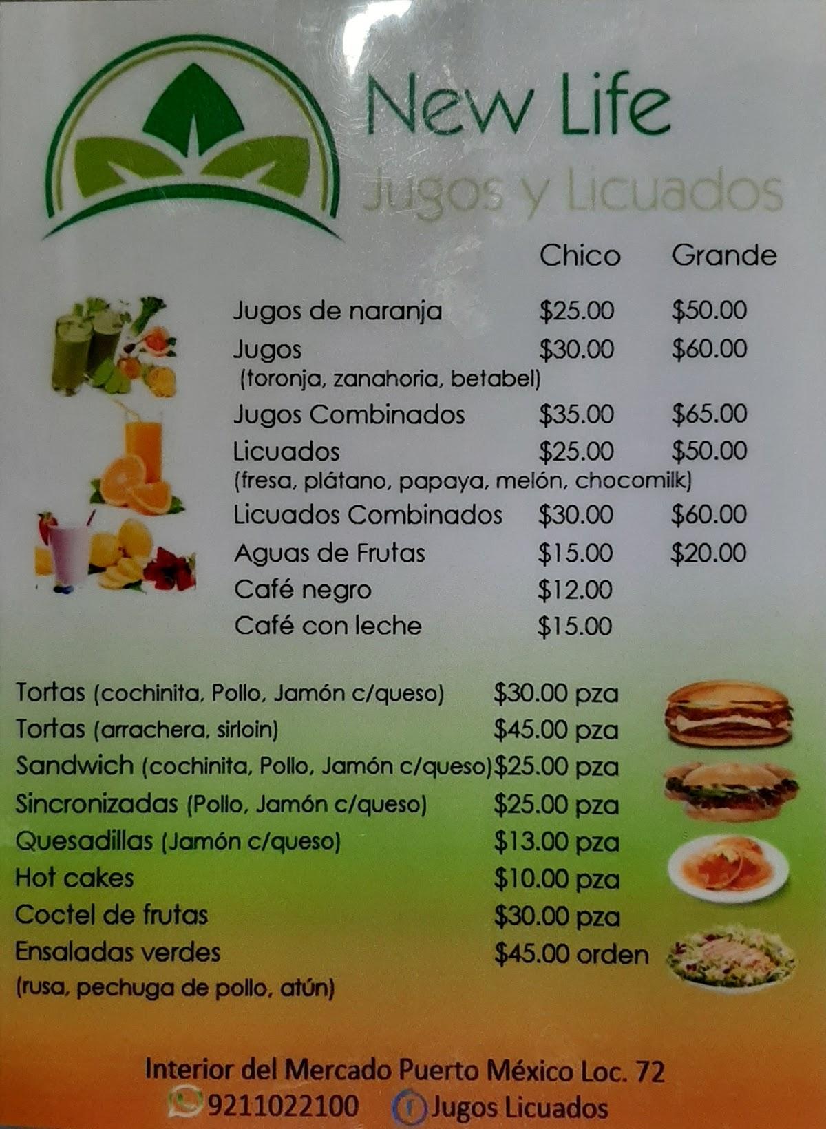 Menu at New Life Jugos & Licuados cafe, Coatzacoalcos