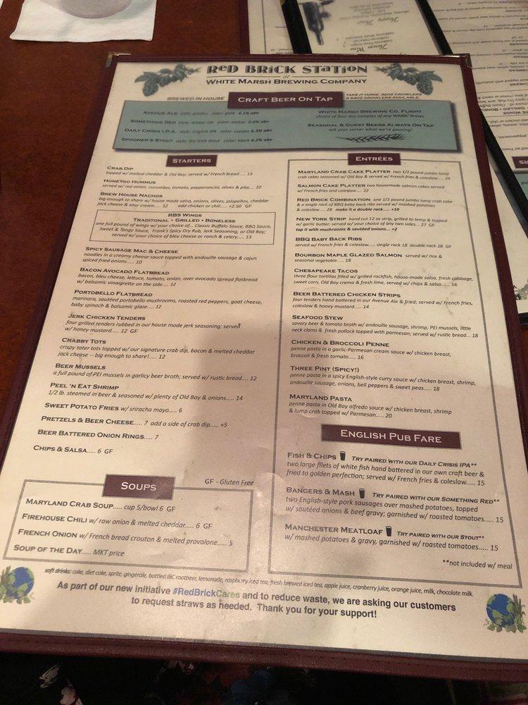 Menu at Red Brick Station pub & bar, White Marsh, Honeygo Blvd