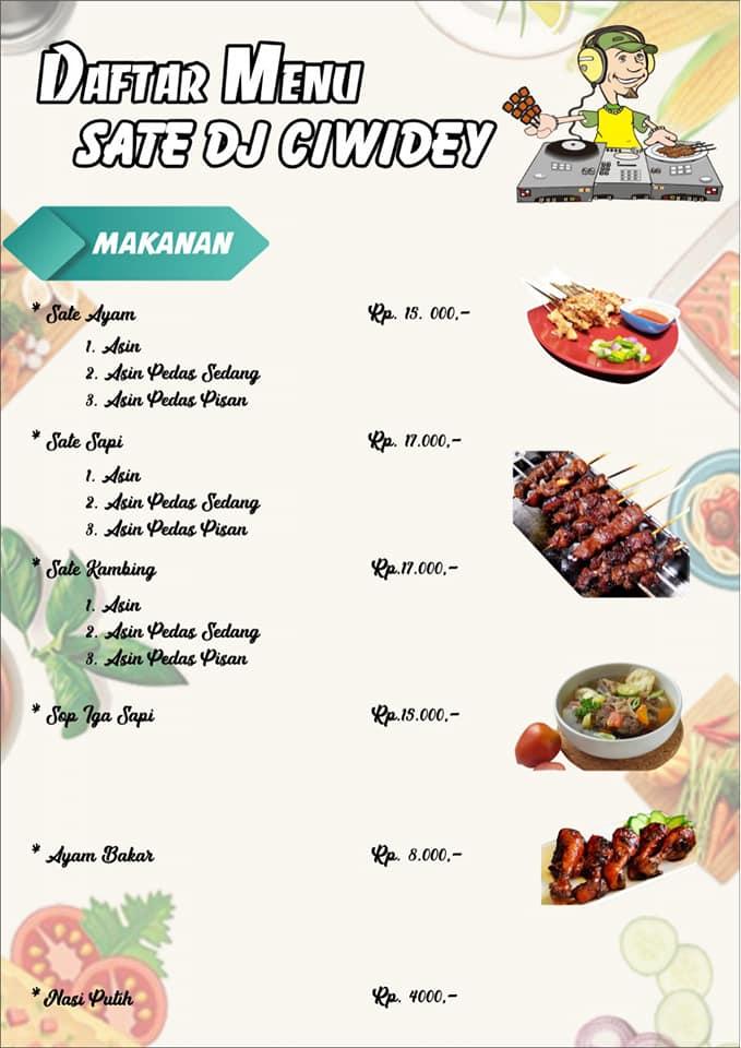 Menu at Sate DJ Ciwidey restaurant, Ciwidey